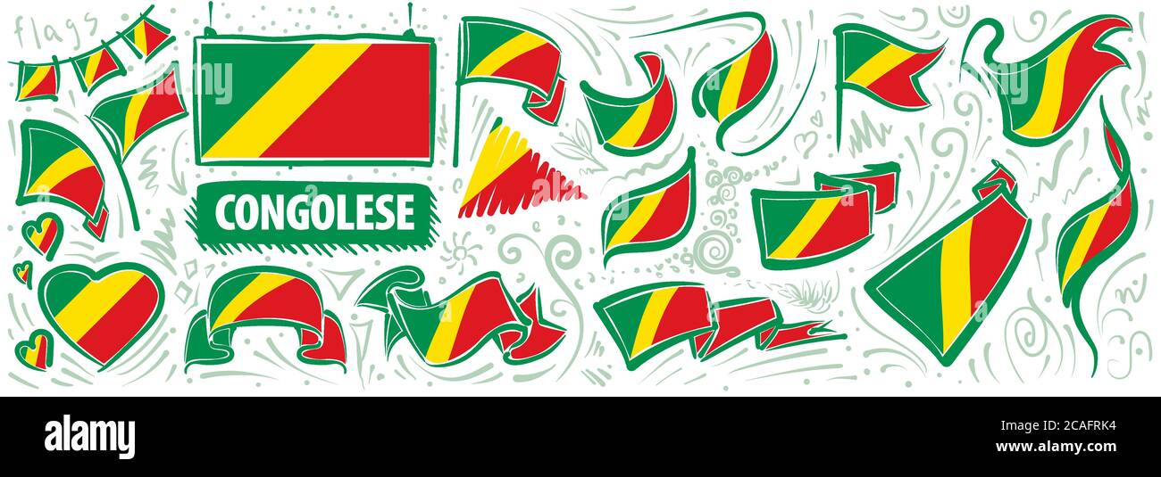 Vector set of the national flag of Congo in various creative designs ...