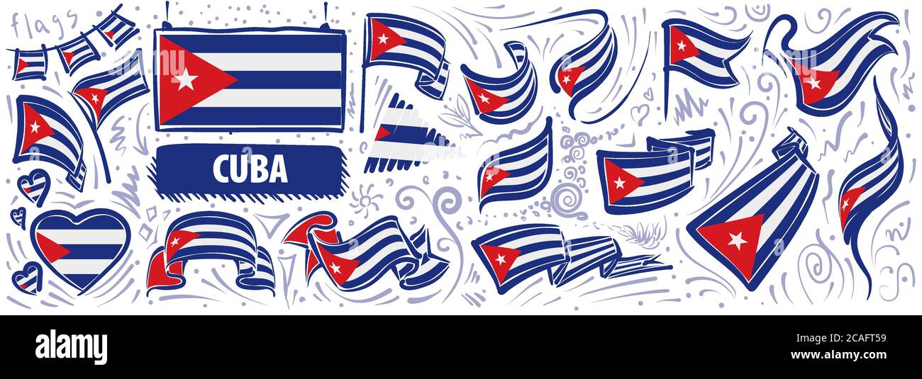 Vector set of the national flag of Cuba in various creative designs ...