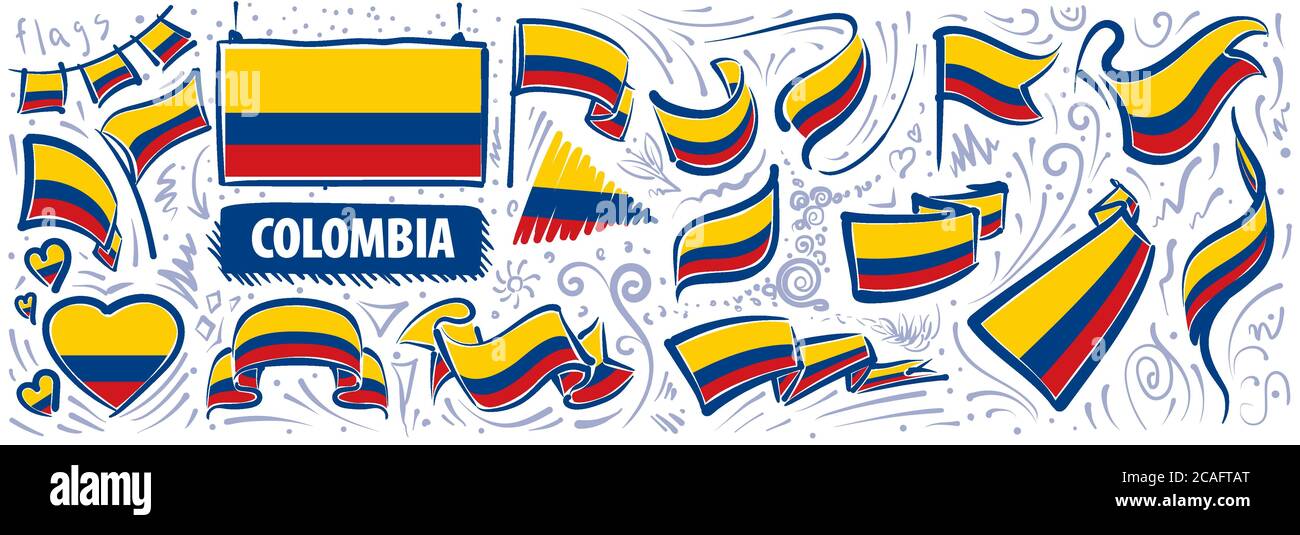 Vector set of the national flag of Colombia in various creative designs ...