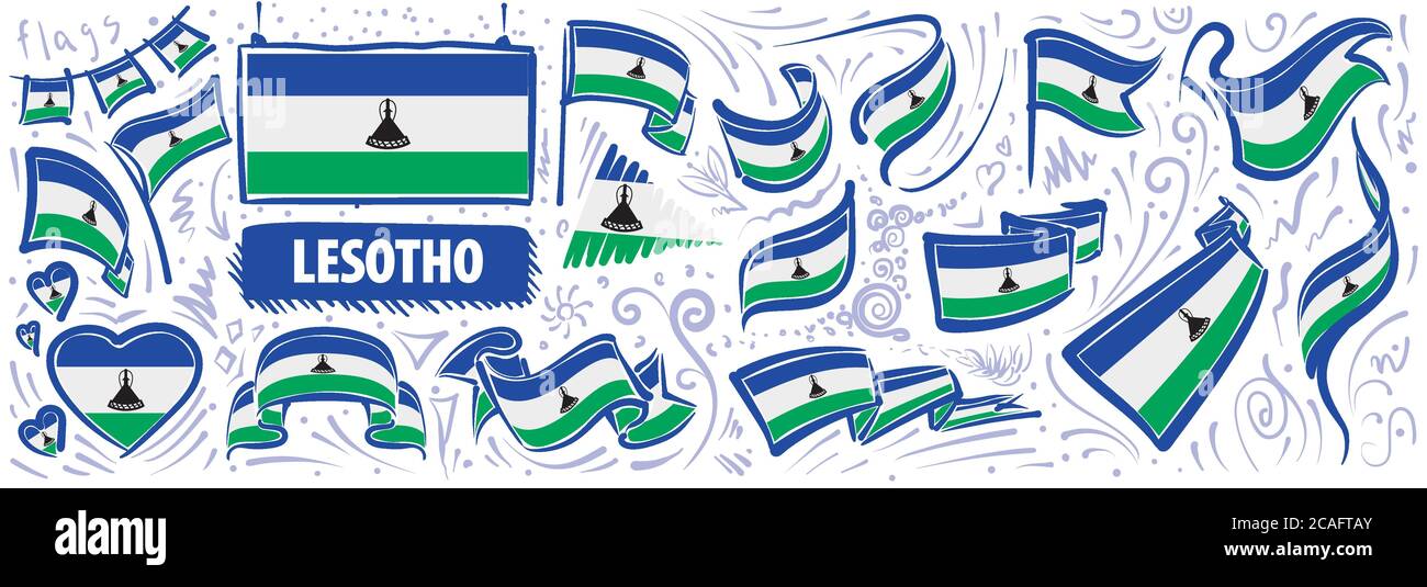 Vector set of the national flag of Lesotho in various creative designs ...