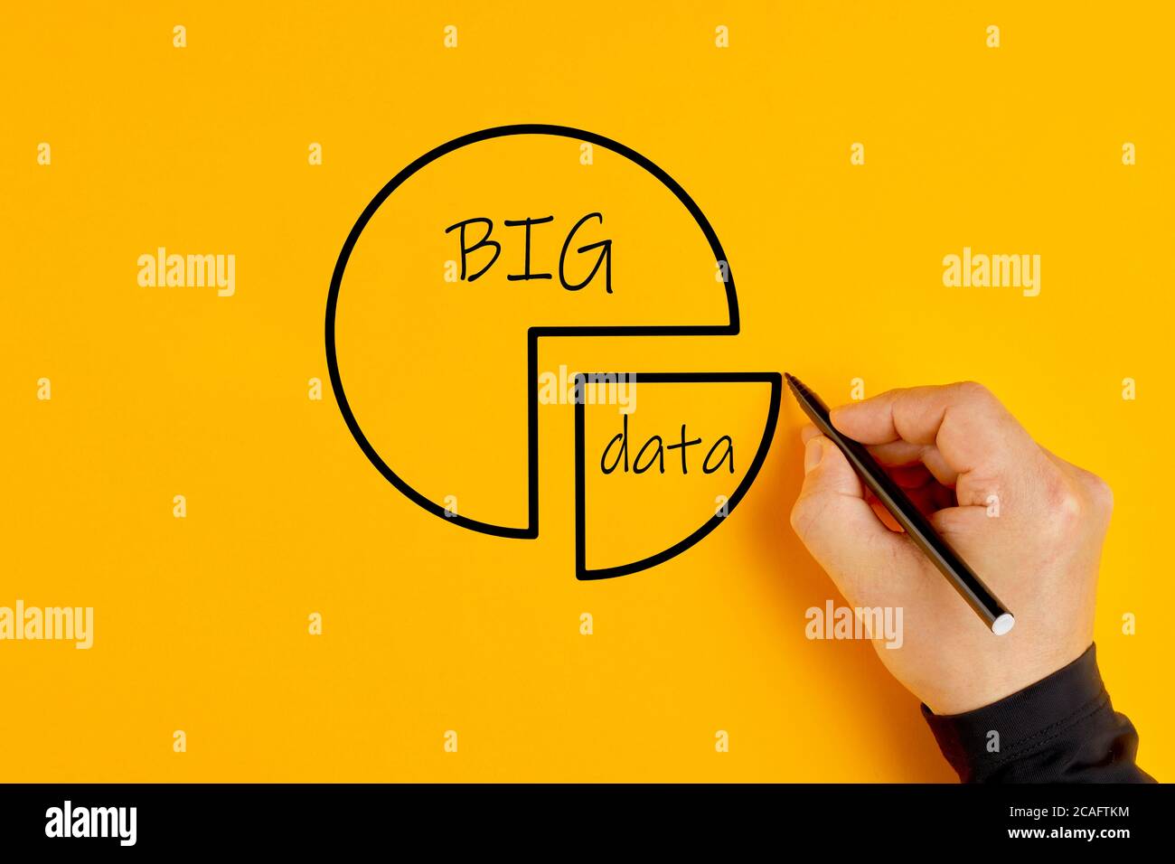 Male hand drawing a pie chart with the words big data written in it ...