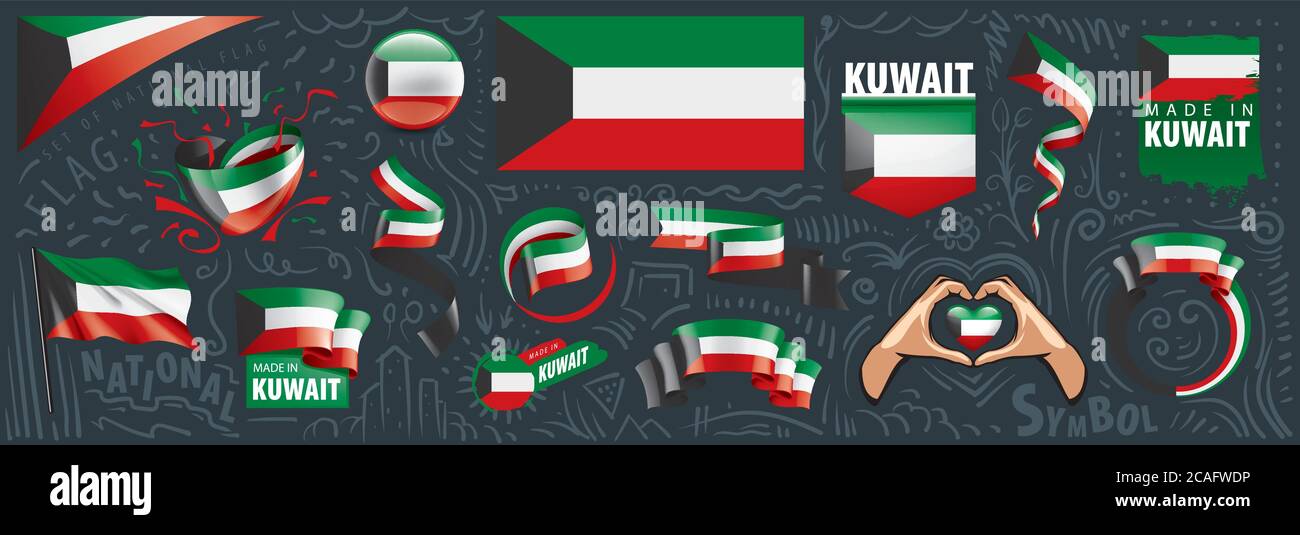 Vector set of the national flag of Kuwait in various creative designs ...