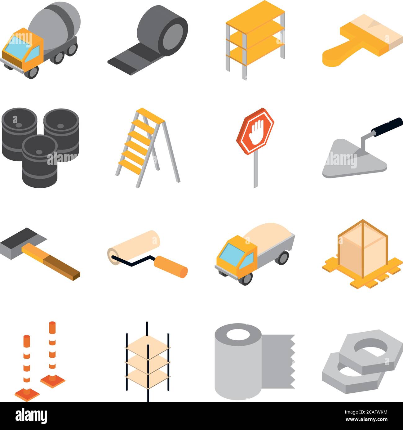 isometric repair construction work tool and equipment concrete mixer ...