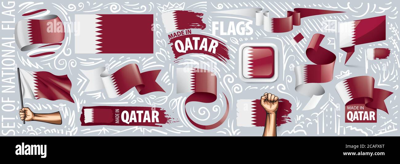 Vector set of the national flag of Qatar in various creative designs ...