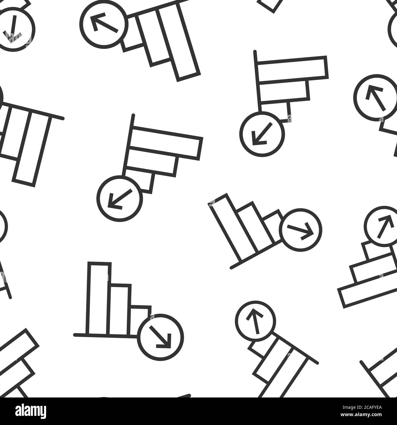 Market trend icon in flat style. Decline arrow with magnifier vector illustration on white ...