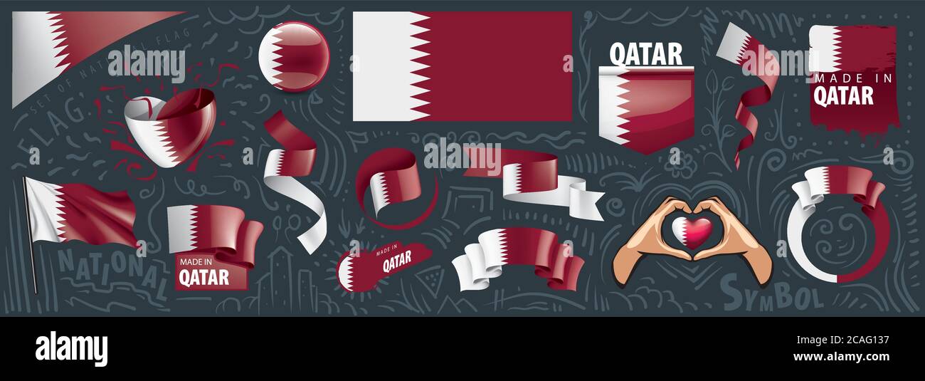 Vector set of the national flag of Qatar in various creative designs ...