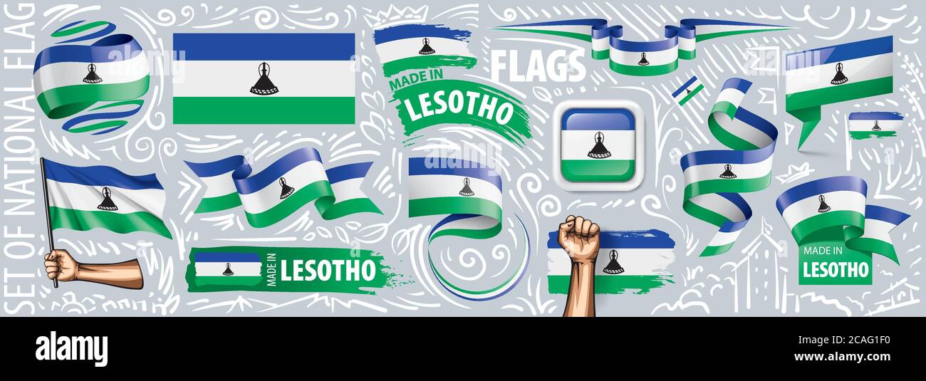 Vector set of the national flag of Lesotho in various creative designs ...