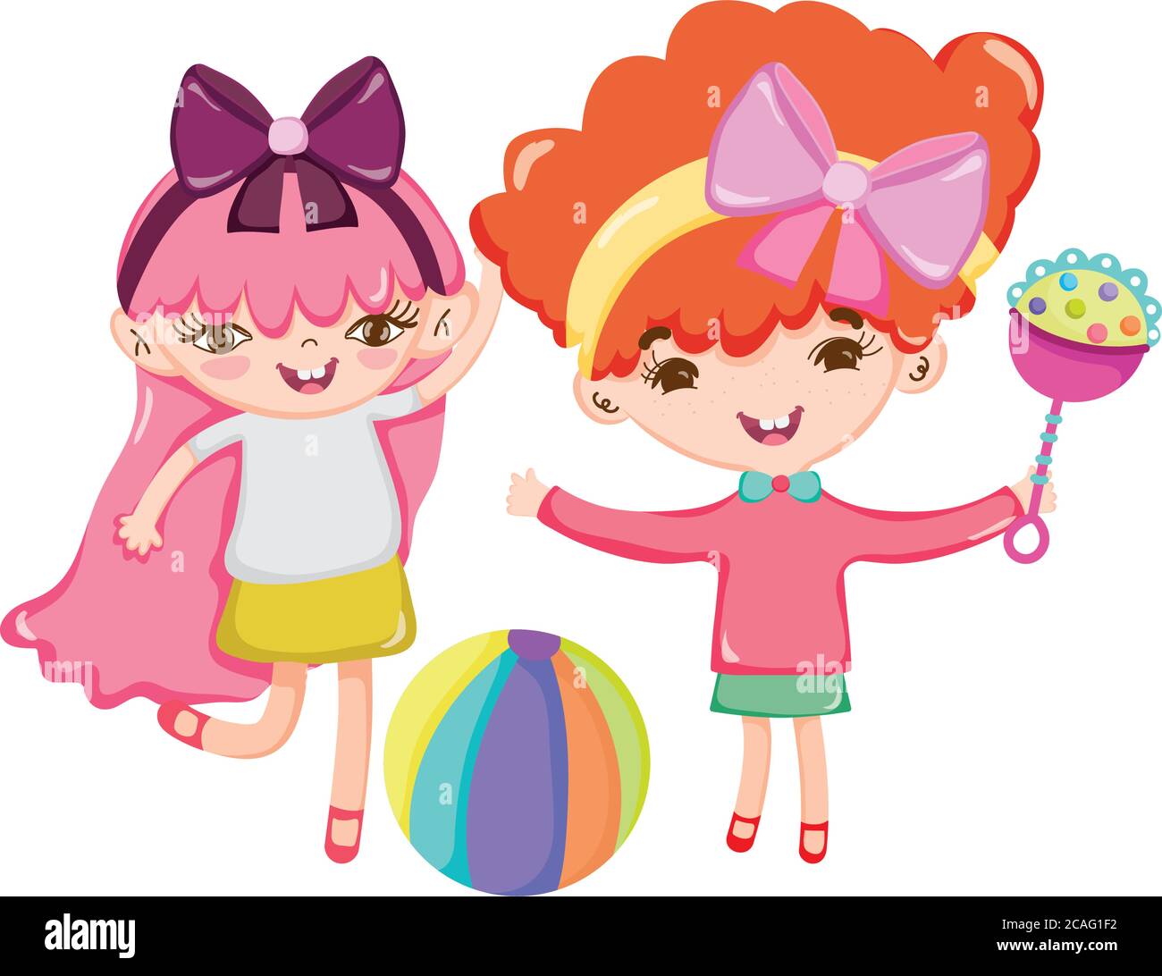 toys object for small kids to play cartoon, cute little girls with ...