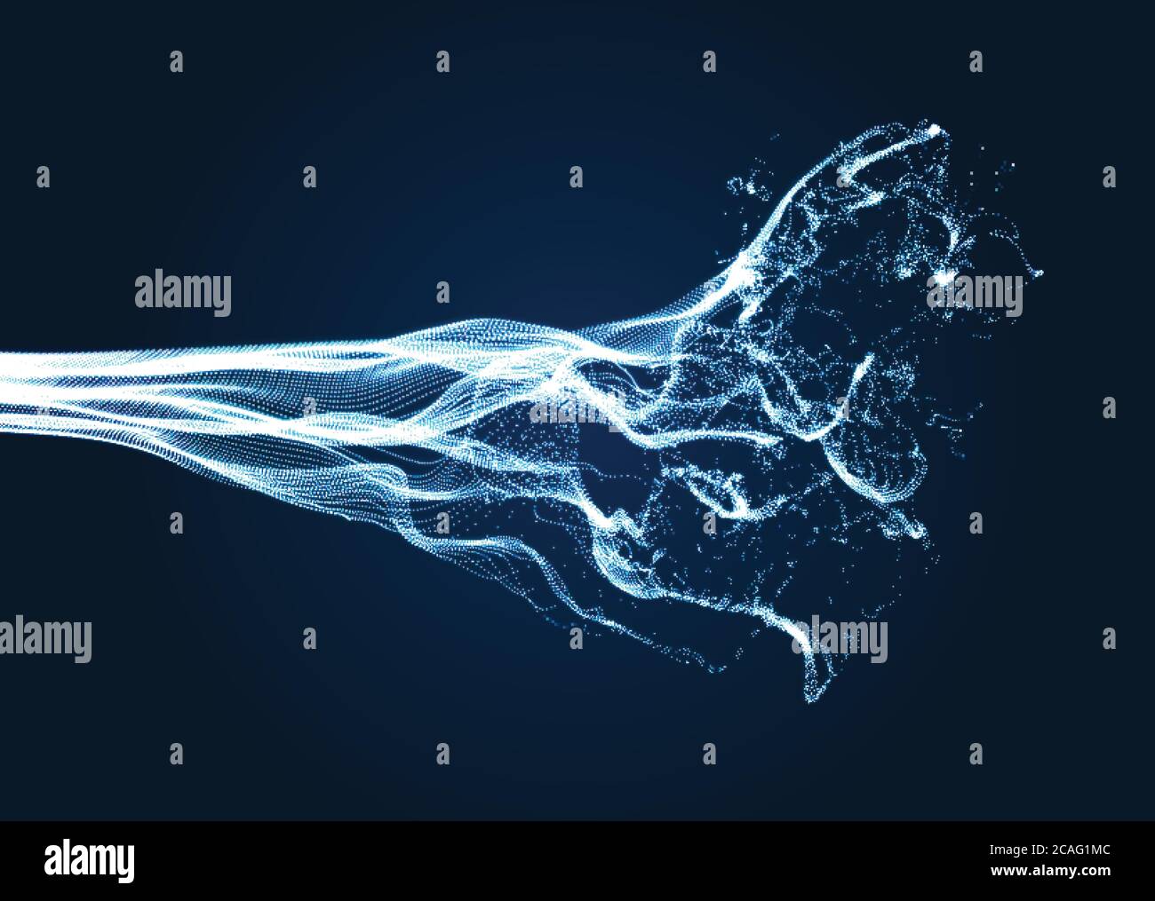 Array with Dynamic Emitted Particles. Water Splash Imitation. Abstract Background. Vector ...