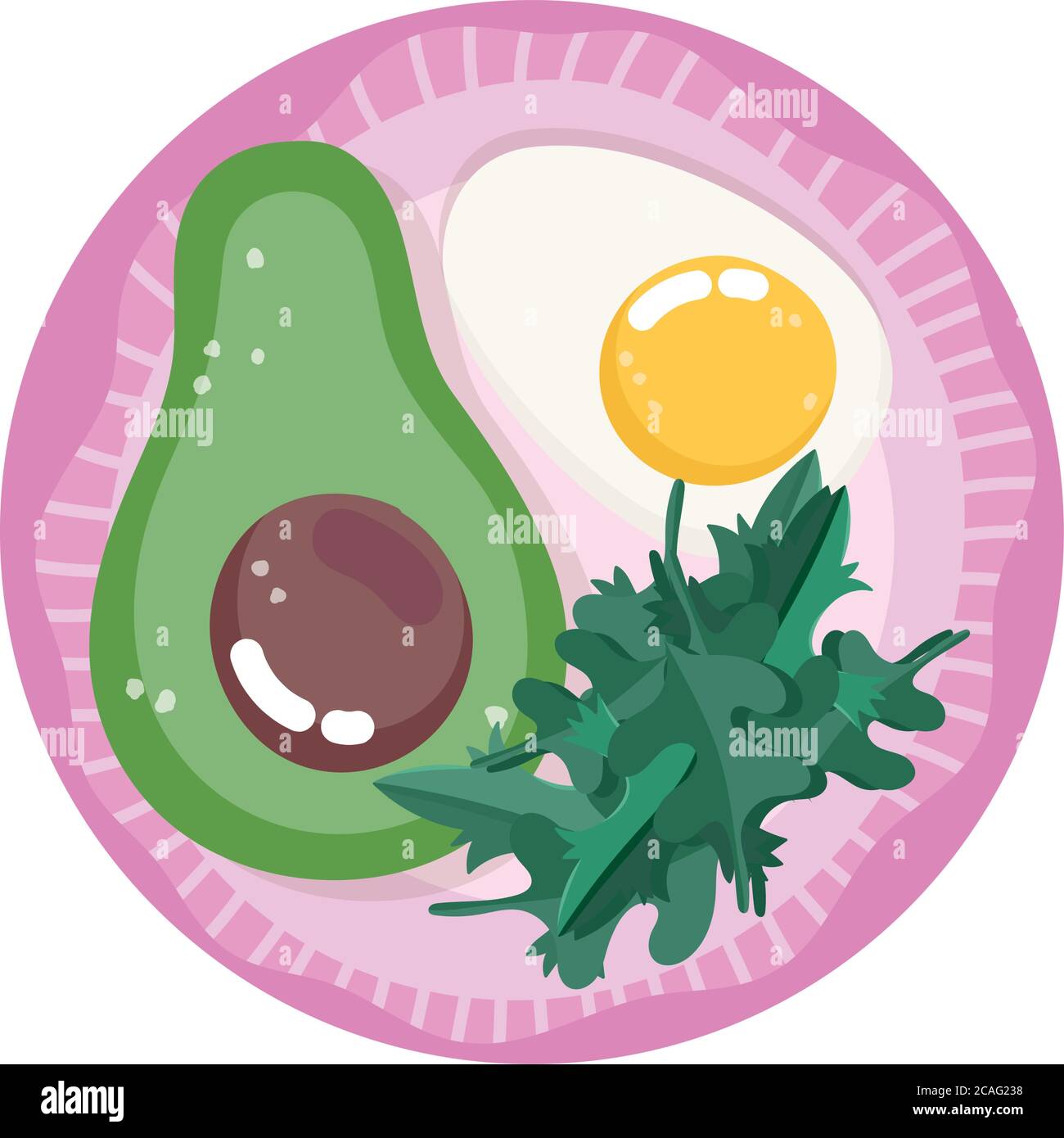 food dinner menu fresh cartoon avocado fried egg and spinach leaves ...