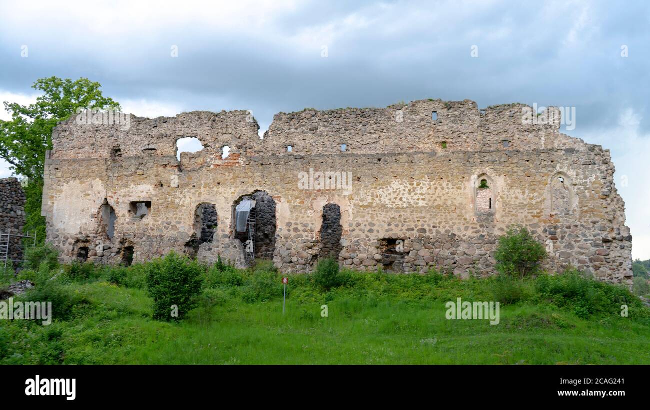 Medieval Castle Ruins in Latvia Rauna. Old Stoune Brick Wall of Raunas ...