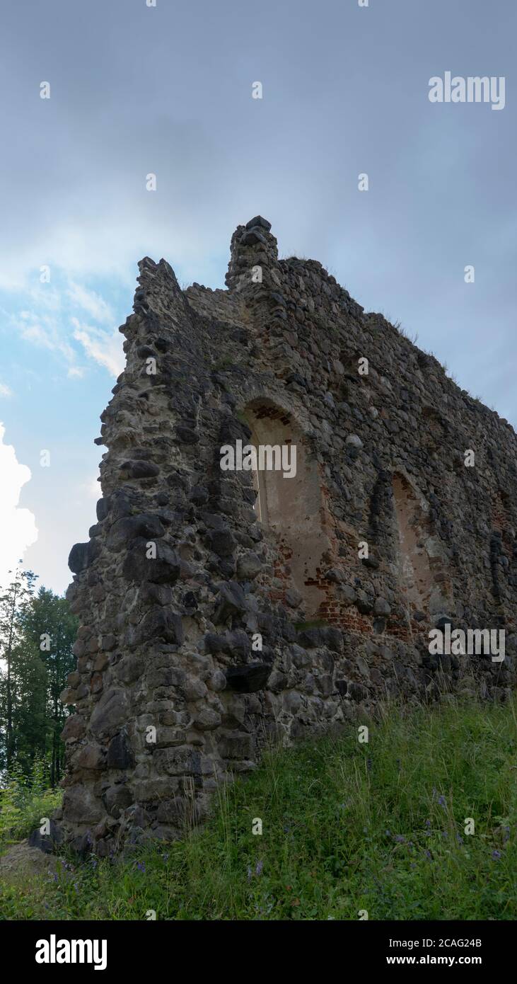 Medieval Castle Ruins in Latvia Rauna. Old Stoune Brick Wall of Raunas ...