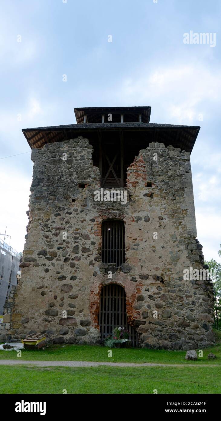 Medieval Castle Ruins in Latvia Rauna. Old Stoune Brick Wall of Raunas ...