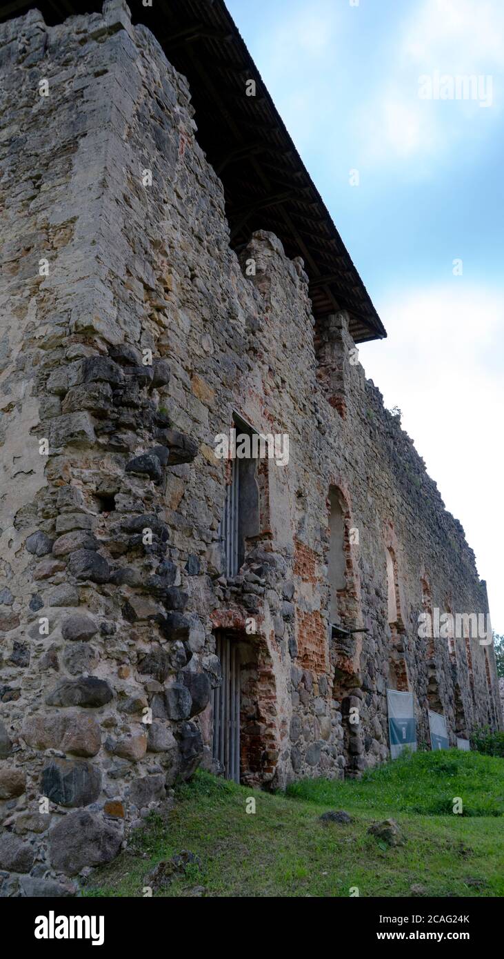 Medieval Castle Ruins in Latvia Rauna. Old Stoune Brick Wall of Raunas ...