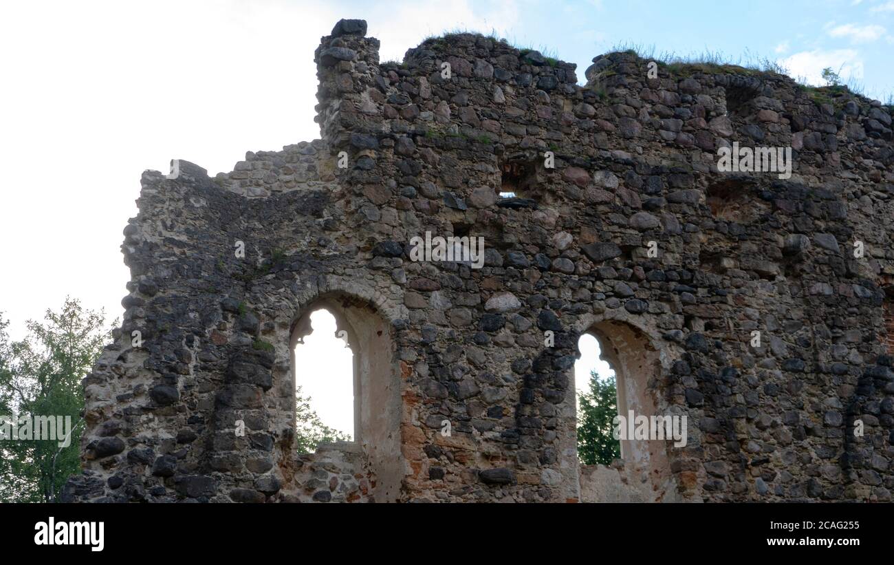 Medieval Castle Ruins in Latvia Rauna. Old Stoune Brick Wall of Raunas ...