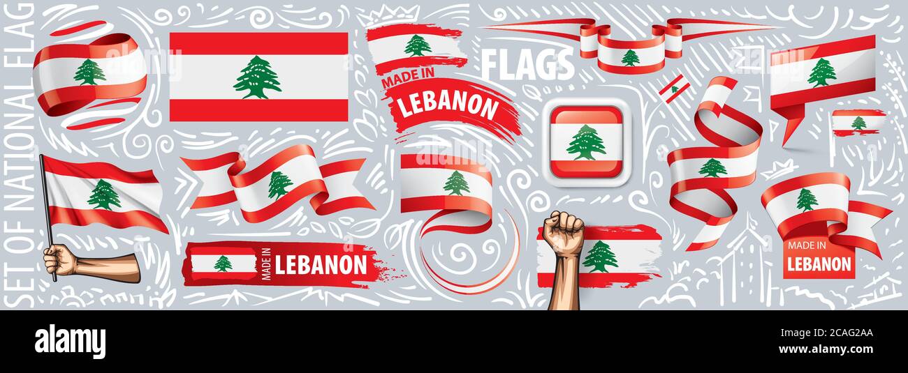 Vector set of the national flag of Lebanon in various creative designs ...