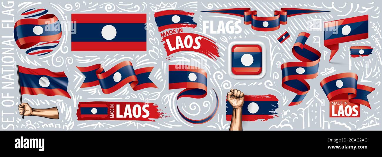 Vector set of the national flag of Laos in various creative designs ...