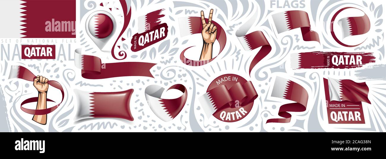 Vector set of the national flag of Qatar in various creative designs ...