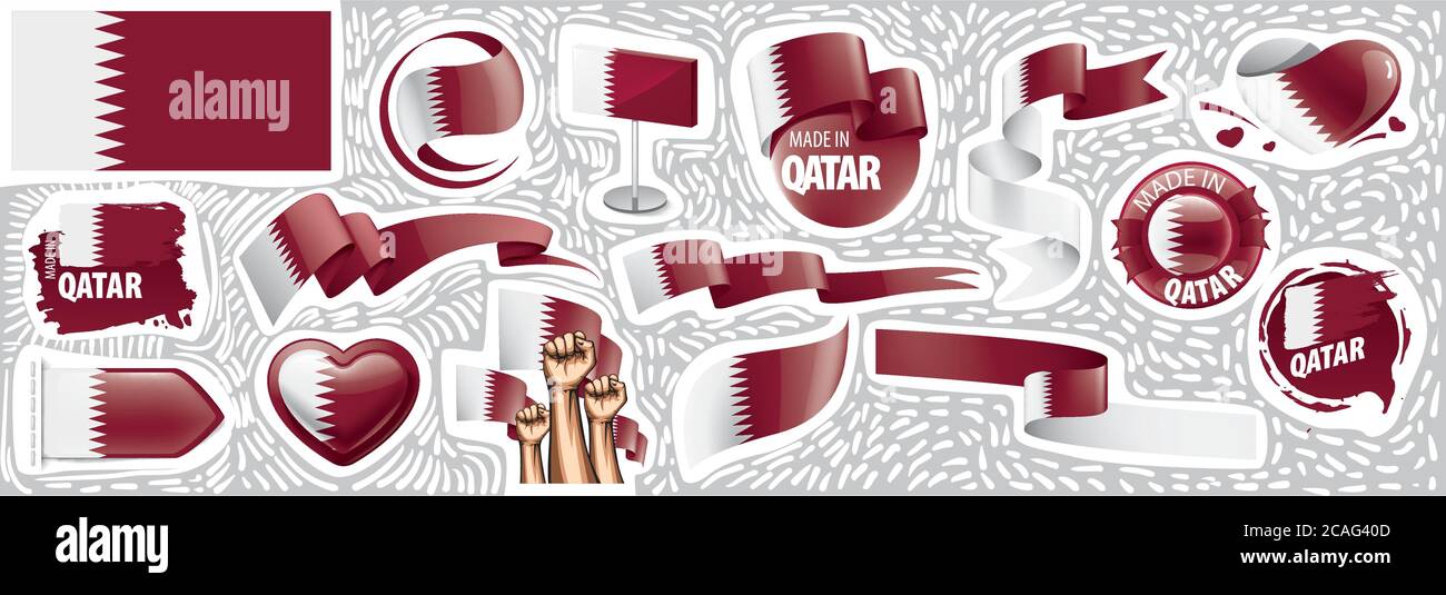 Vector set of the national flag of Qatar in various creative designs ...