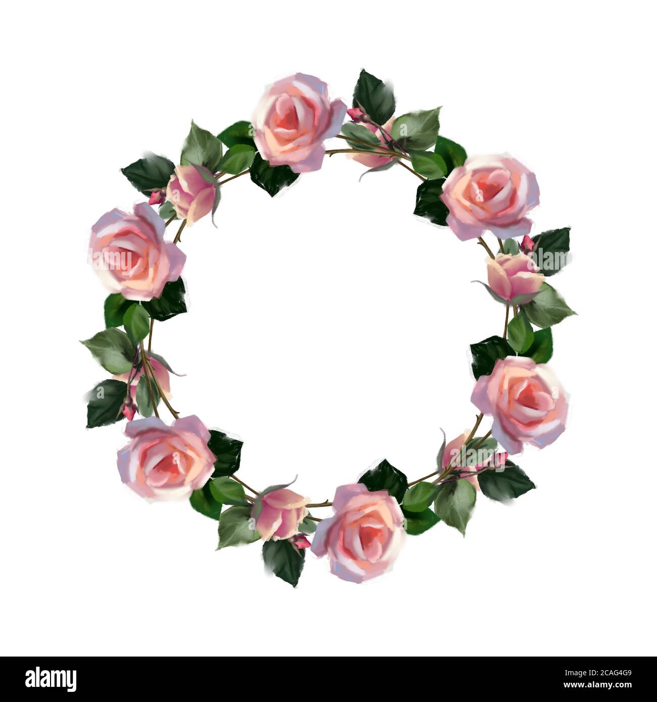Wreath of flowers. Pink roses Stock Photo - Alamy