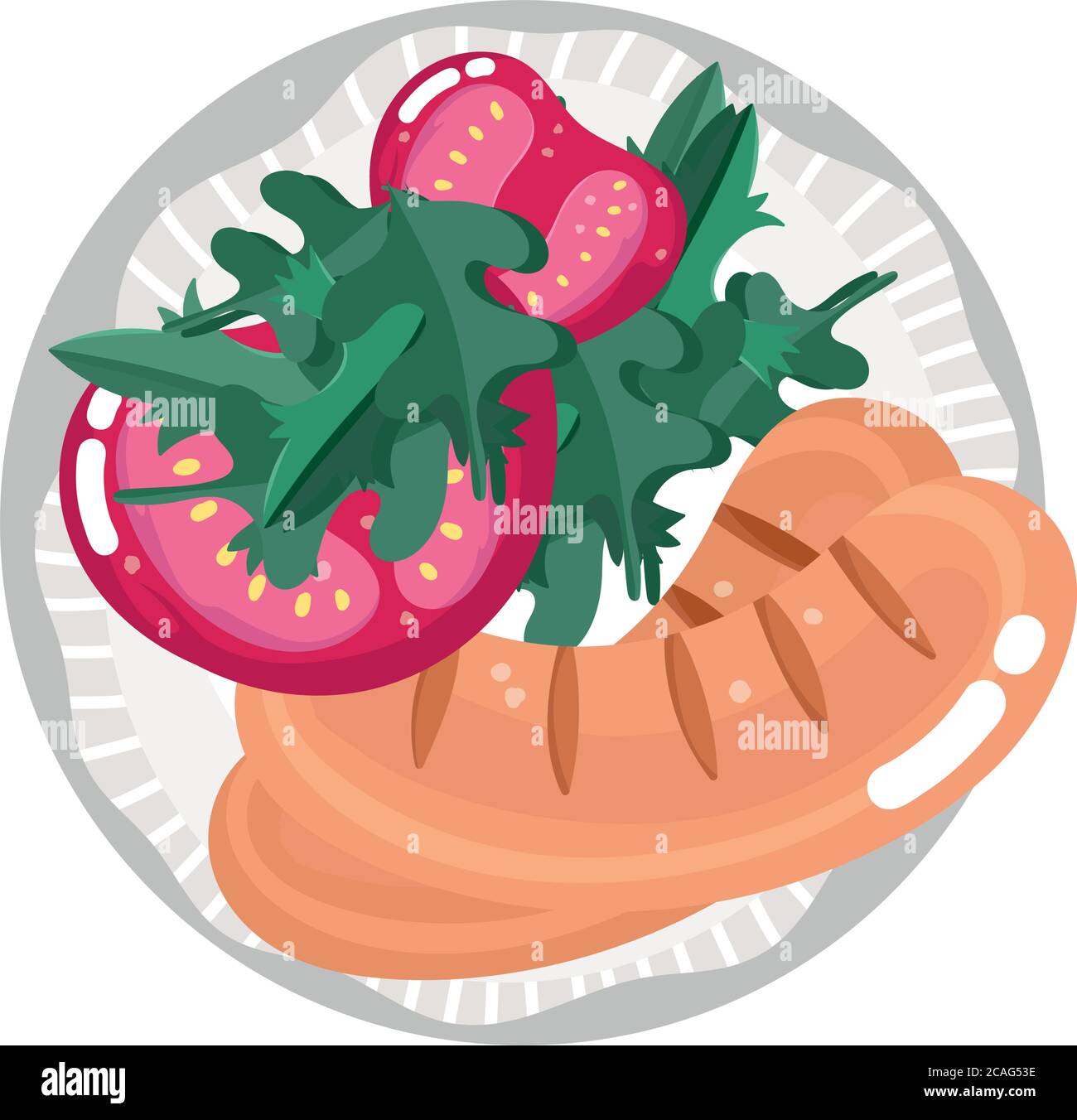 food dinner menu fresh cartoon sausages and slices tomatoes in dish ...