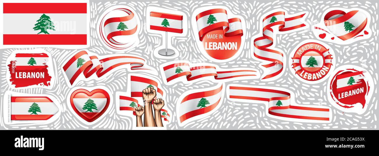 Vector set of the national flag of Lebanon in various creative designs ...