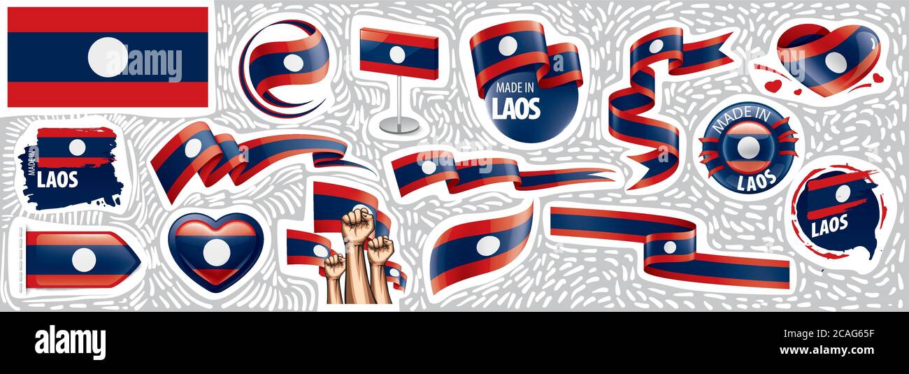 Vector set of the national flag of Laos in various creative designs ...