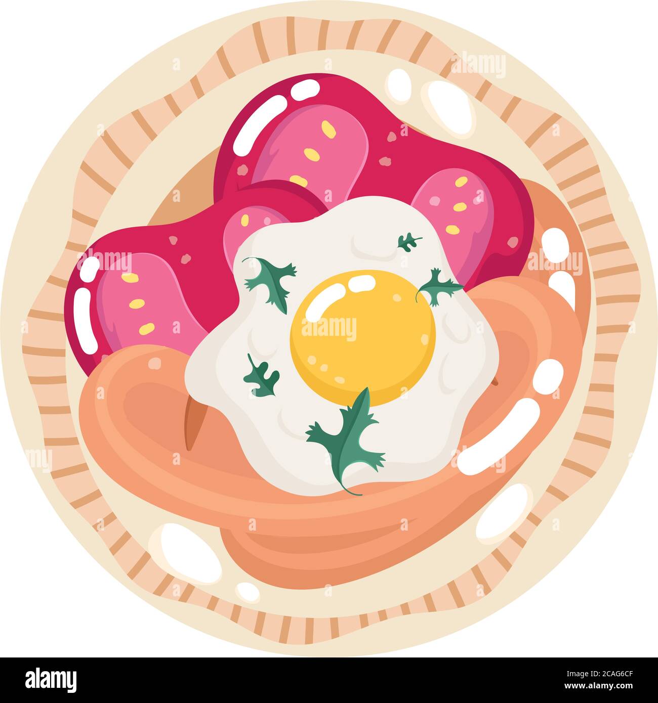 food dinner menu fresh cartoon fried egg sausages and tomatoes on dish ...