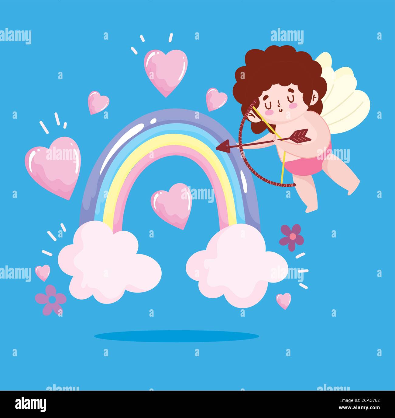 love cupid with bow and arrow rainbow hearts adorable romantic cartoon ...