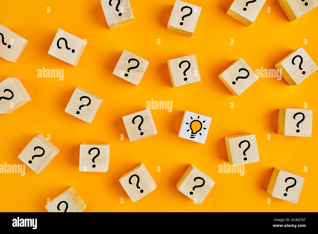 Concept of to find a creative idea or problem solving. Question mark and light bulb icons on ...