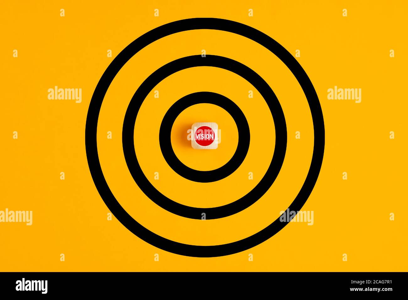Target with the word vision written on a wooden block as the bulls eye ...