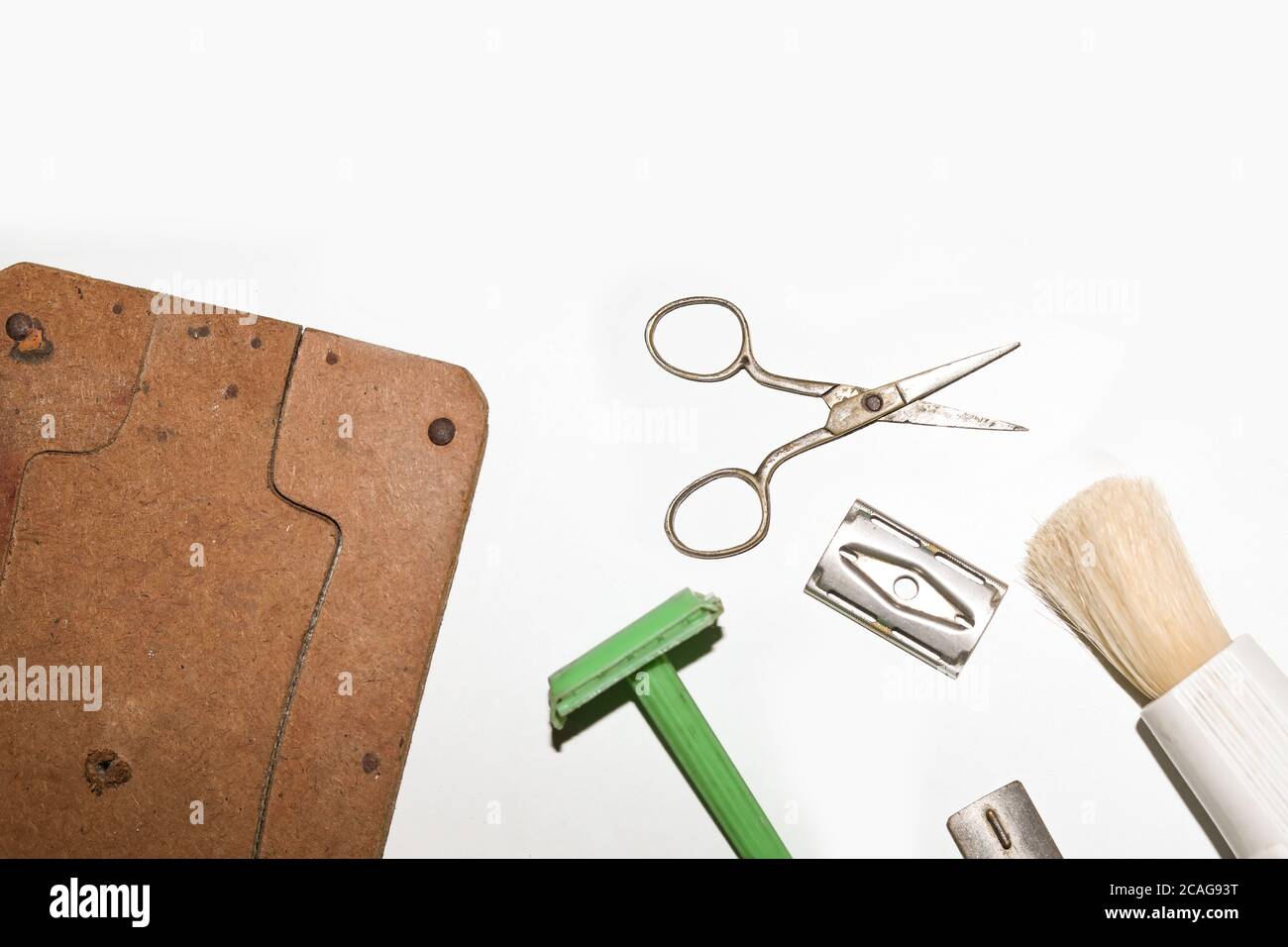 Tools for cutting beard barbershop top views Stock Photo - Alamy