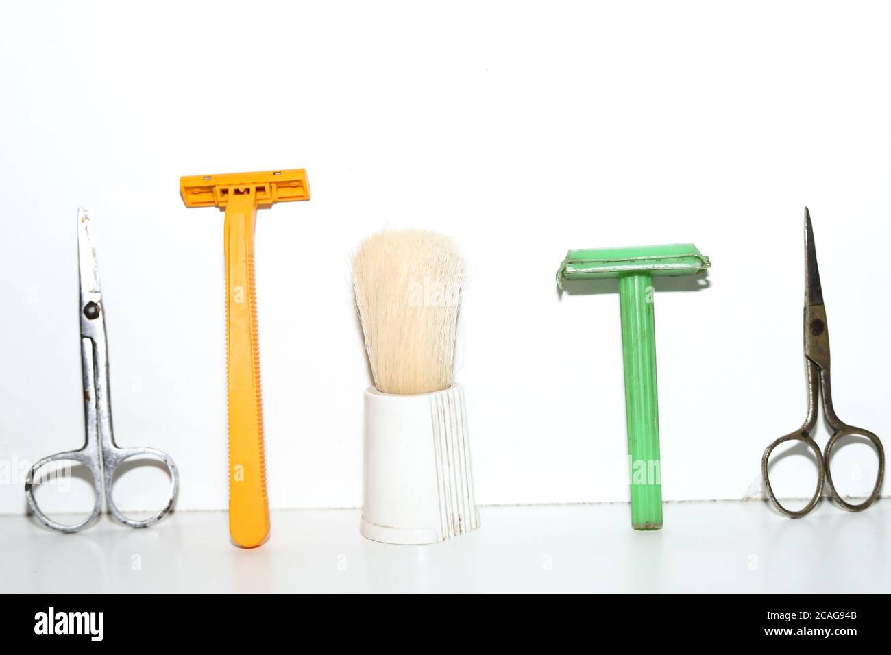 Tools for cutting beard barbershop top views Stock Photo - Alamy