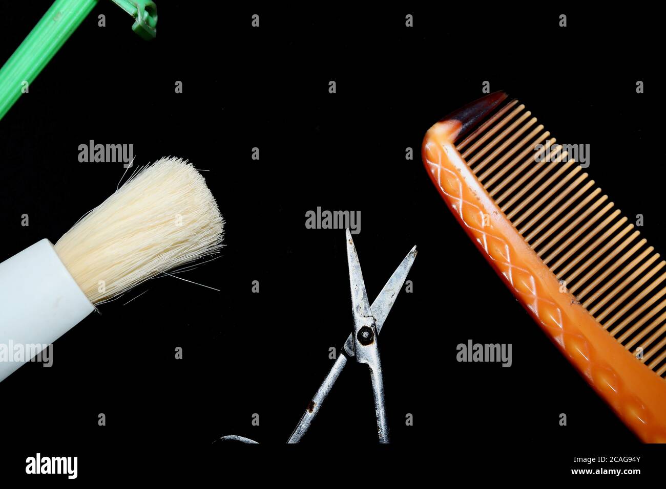 Tools for cutting beard barbershop top views Stock Photo - Alamy