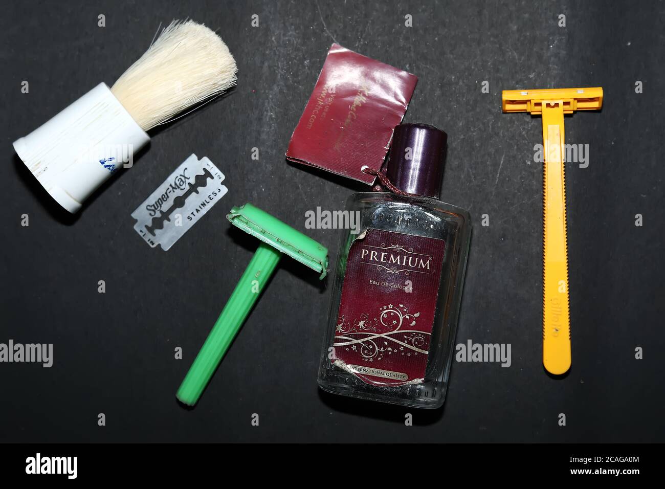 Mens hairdressing tools for shaving top views Stock Photo - Alamy