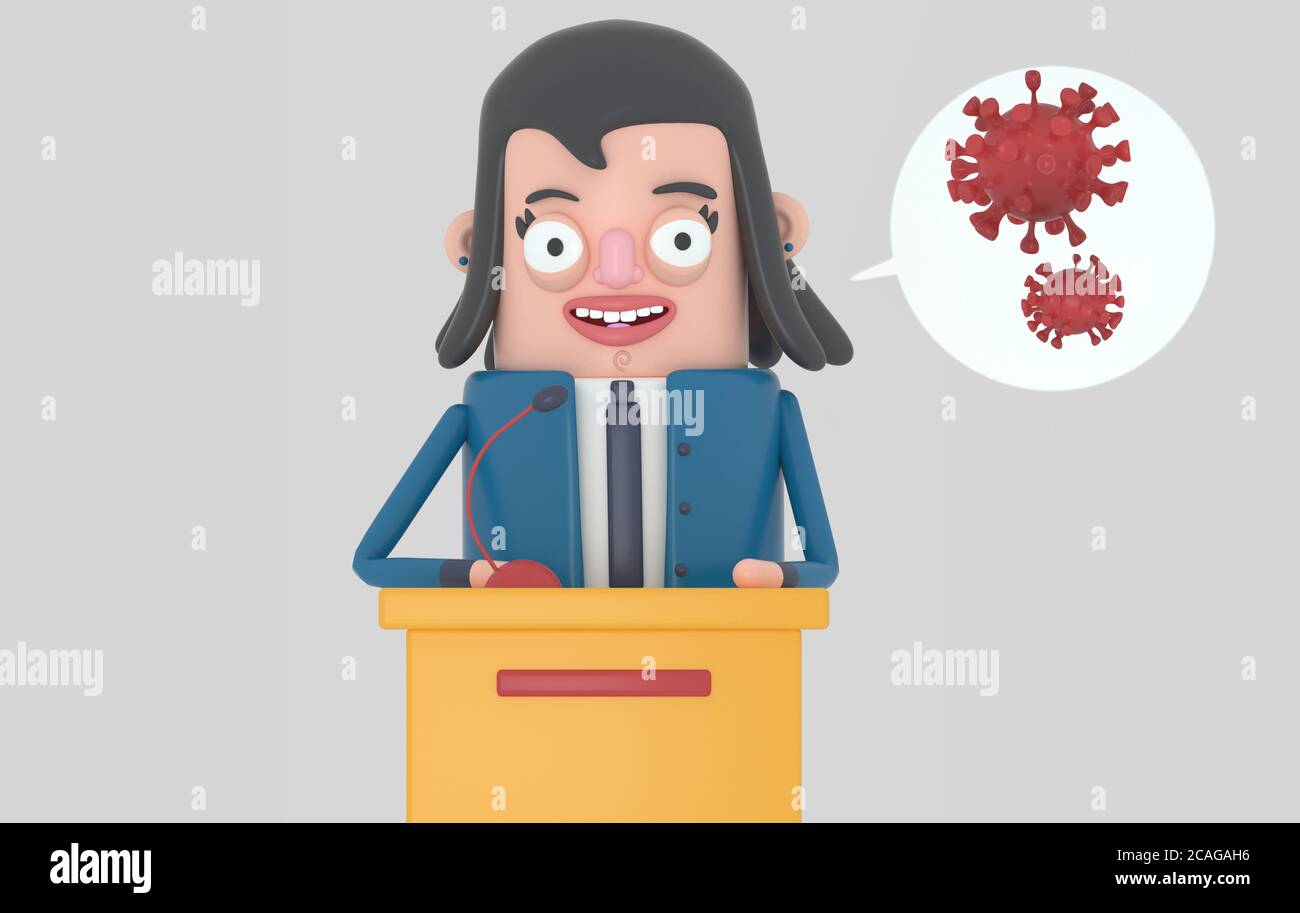 Politician woman talking about a pandemic problem. Viruses. Covid19 ...