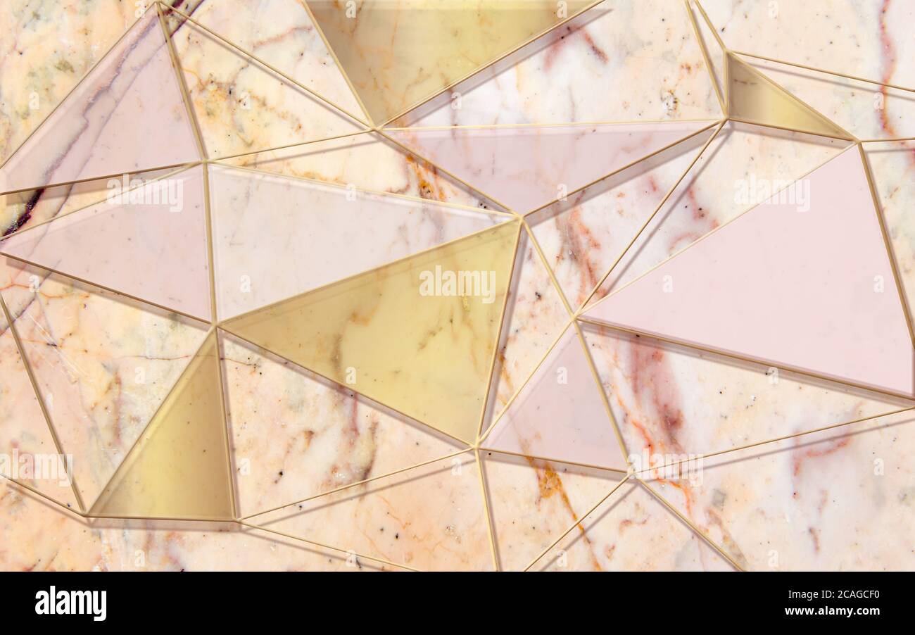 3d illustration, marble background, translucent multicolored triangles ...