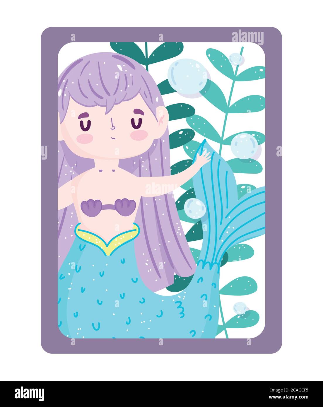 cute little mermaid shell bikini cartoon character underwater vector ...