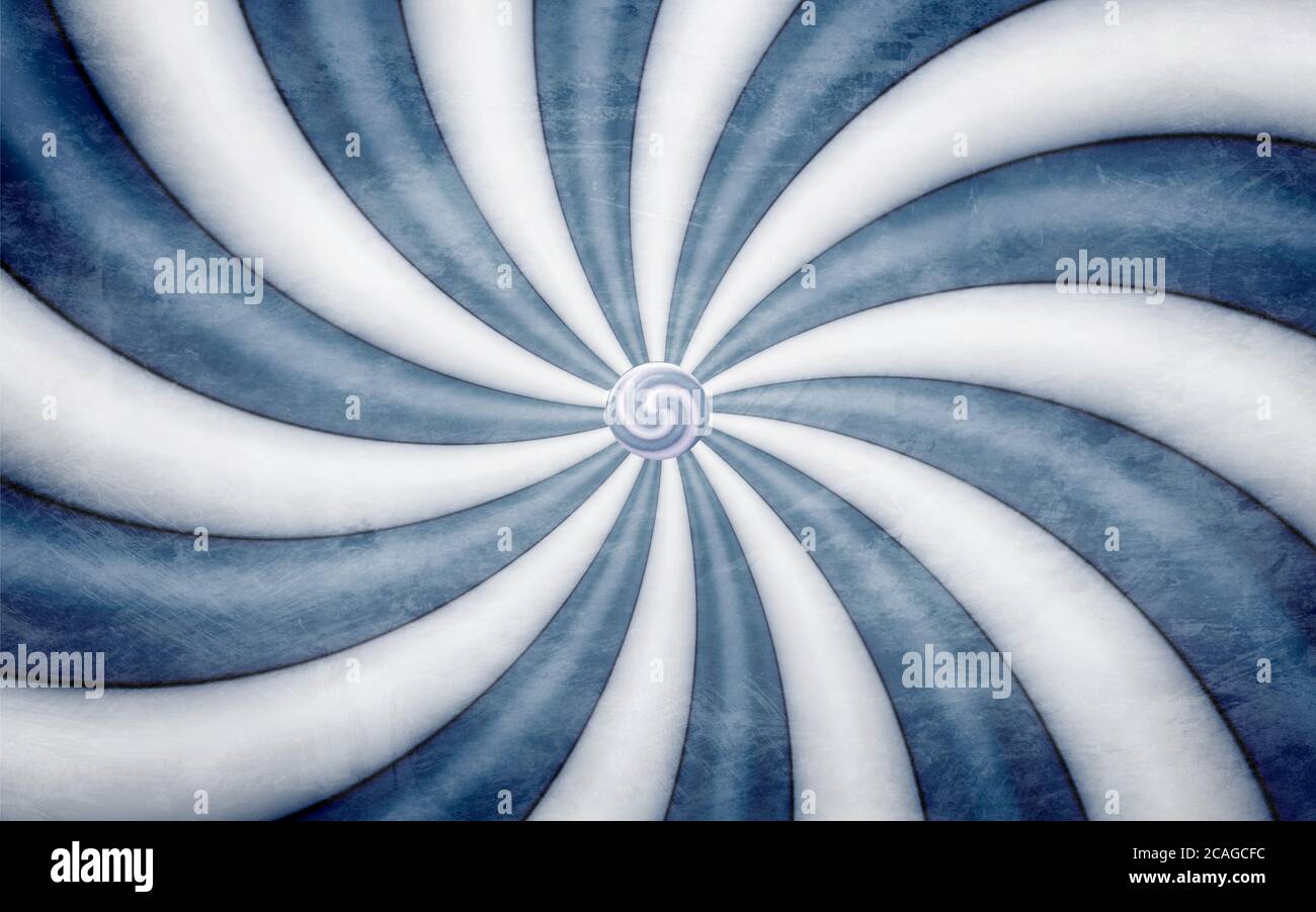 3d illustration, spiral circle, curved light rays on a dark background ...