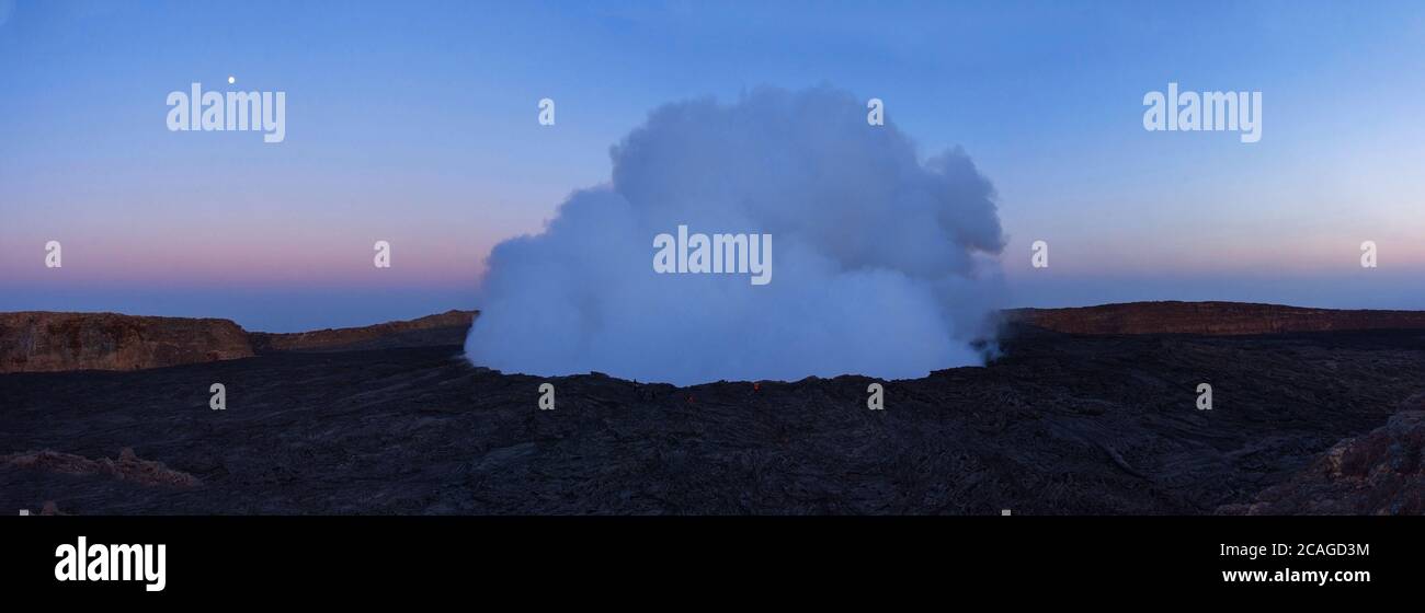 Group of people at the edge of Erta Ale volcanic crater, Ethiopia Stock ...