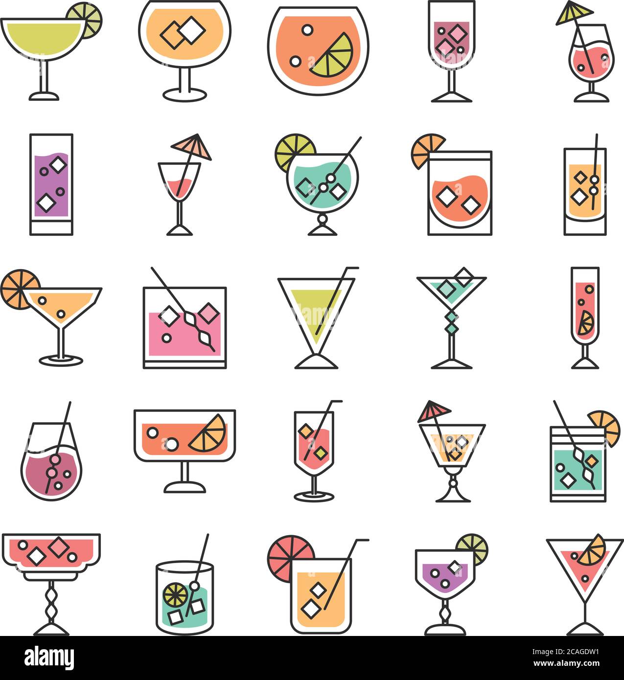 cocktail icon drink liquor refreshing alcohol glass cups berry fruits ...