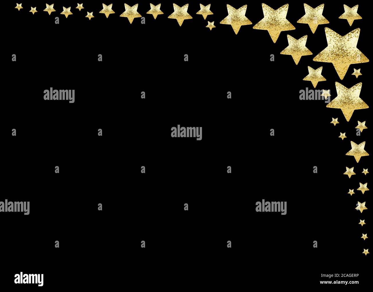 Golden star frame on black background isolated, corner border made of ...