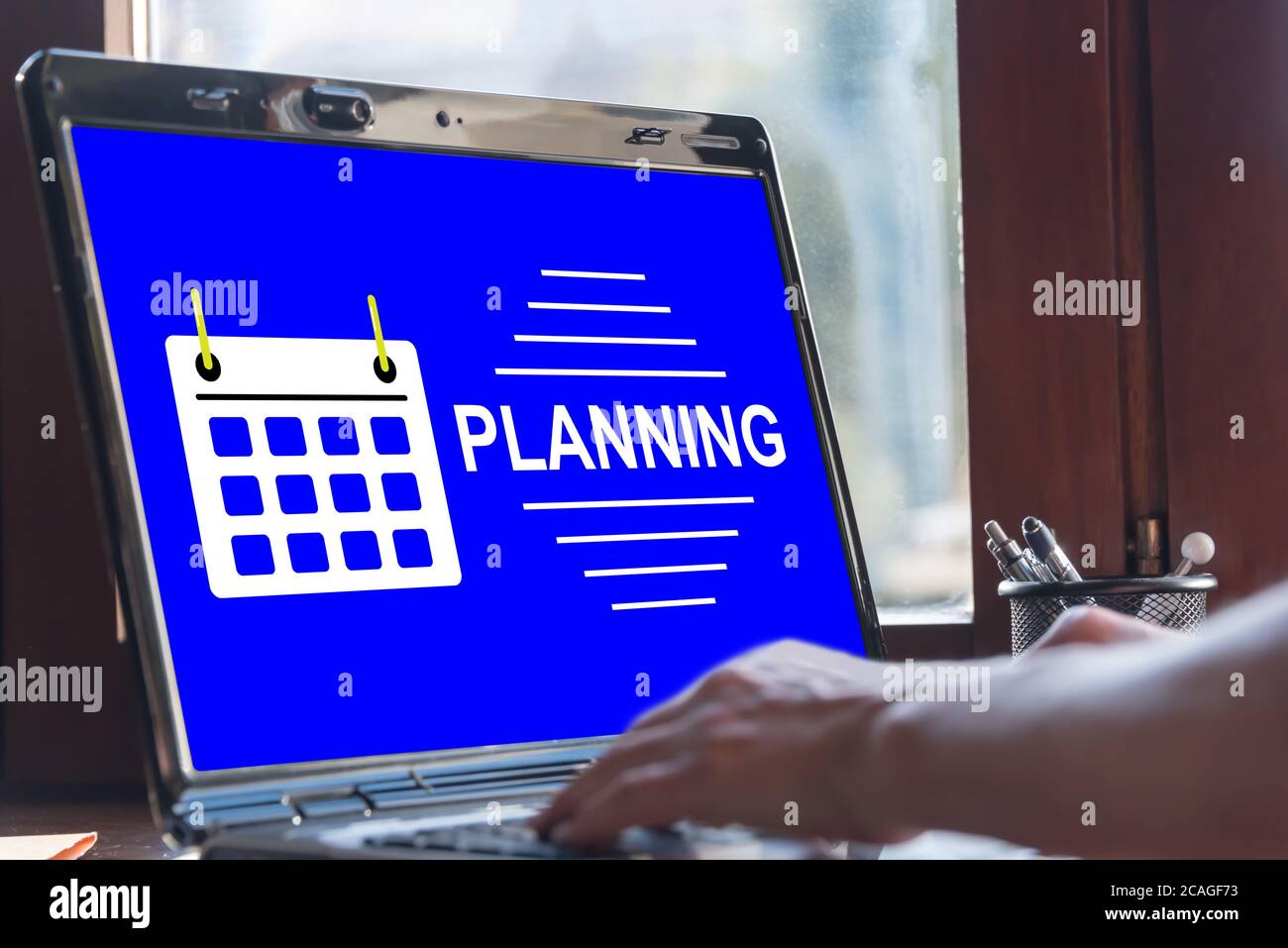 Laptop screen displaying a planning concept Stock Photo - Alamy