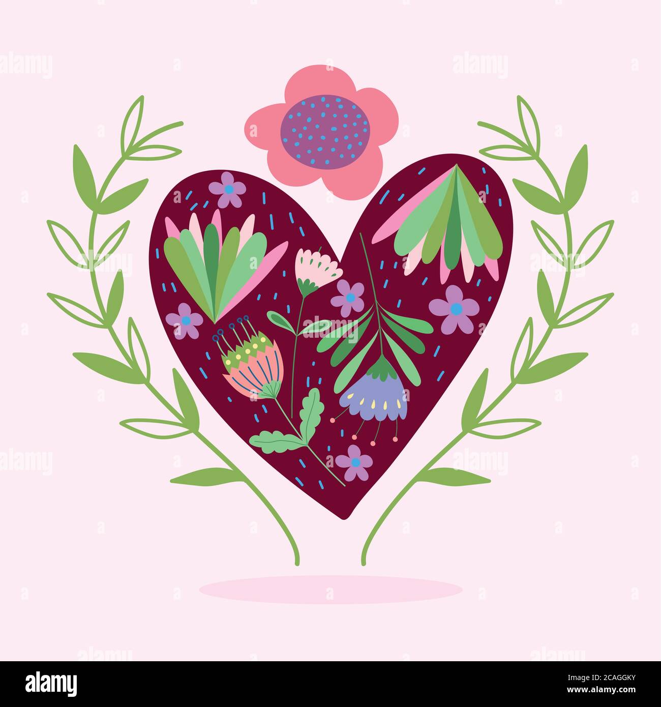 love romantic flowers botanical hearts cartoon decoration card design ...