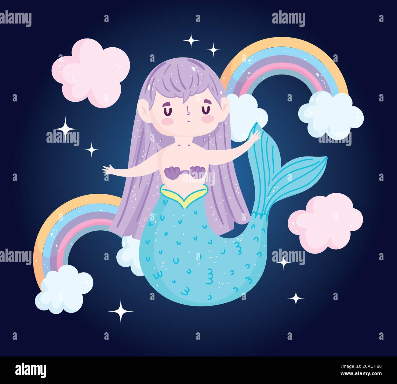 cute little mermaid with purple hair rainbows and clouds black ...