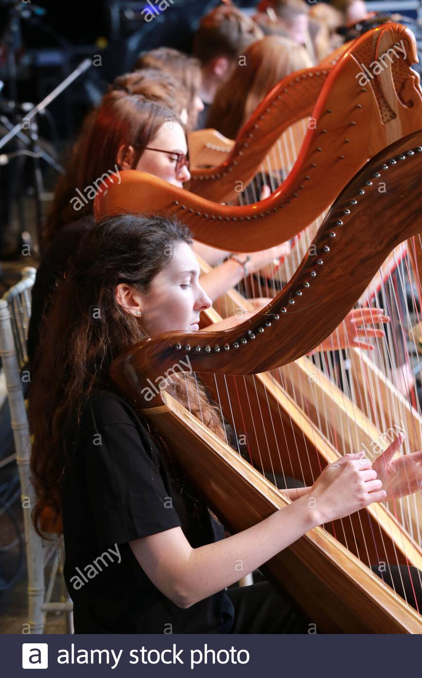 Irish musician playing on stage at the Fleadh Cheoil music festival in ...