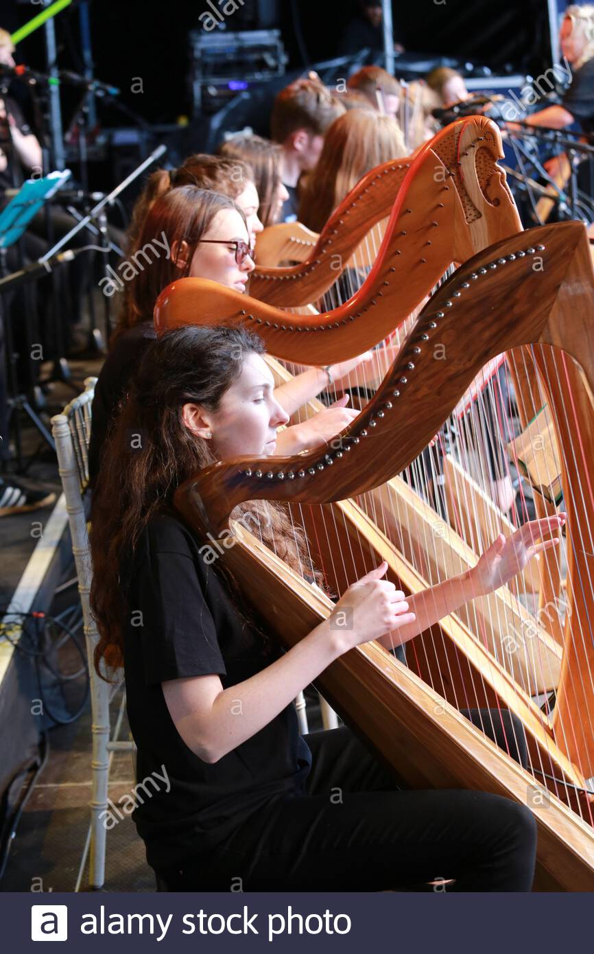 Irish musician playing on stage at the Fleadh Cheoil music festival in ...