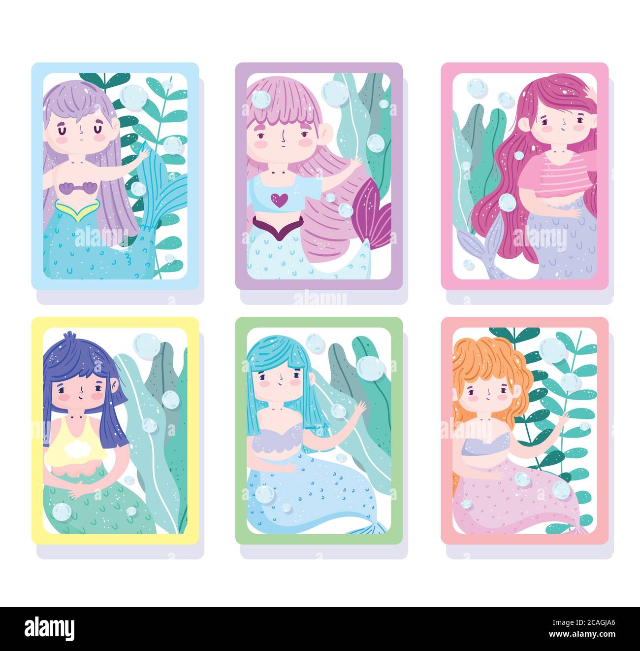 cute mermaid princess with colored hair under the sea cartoon vector ...