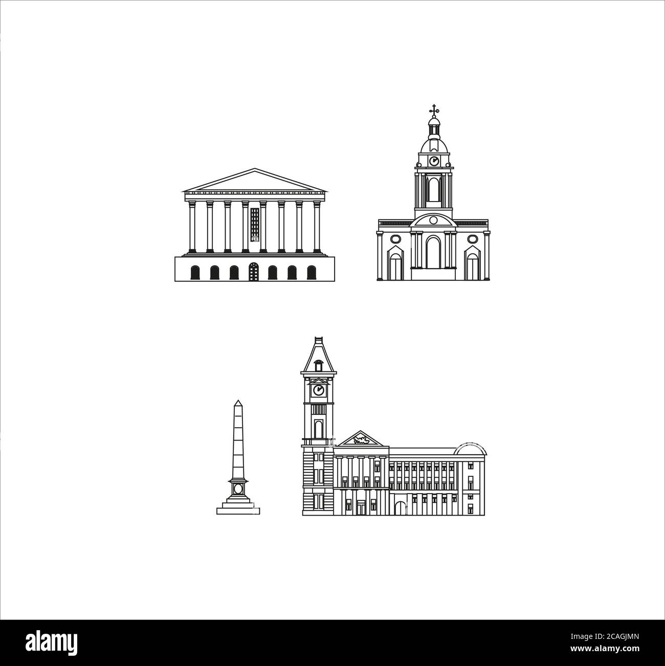 Outline icons of most important buildings of Birmingham city in England ...