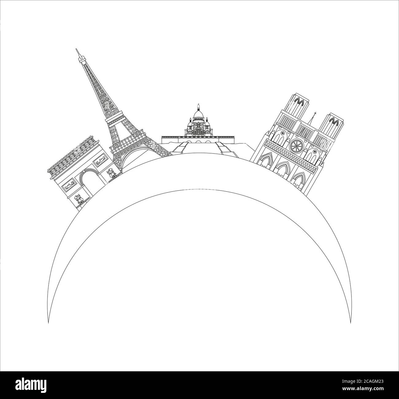 Outline illustration of Paris city skyline in France isolated on a ...